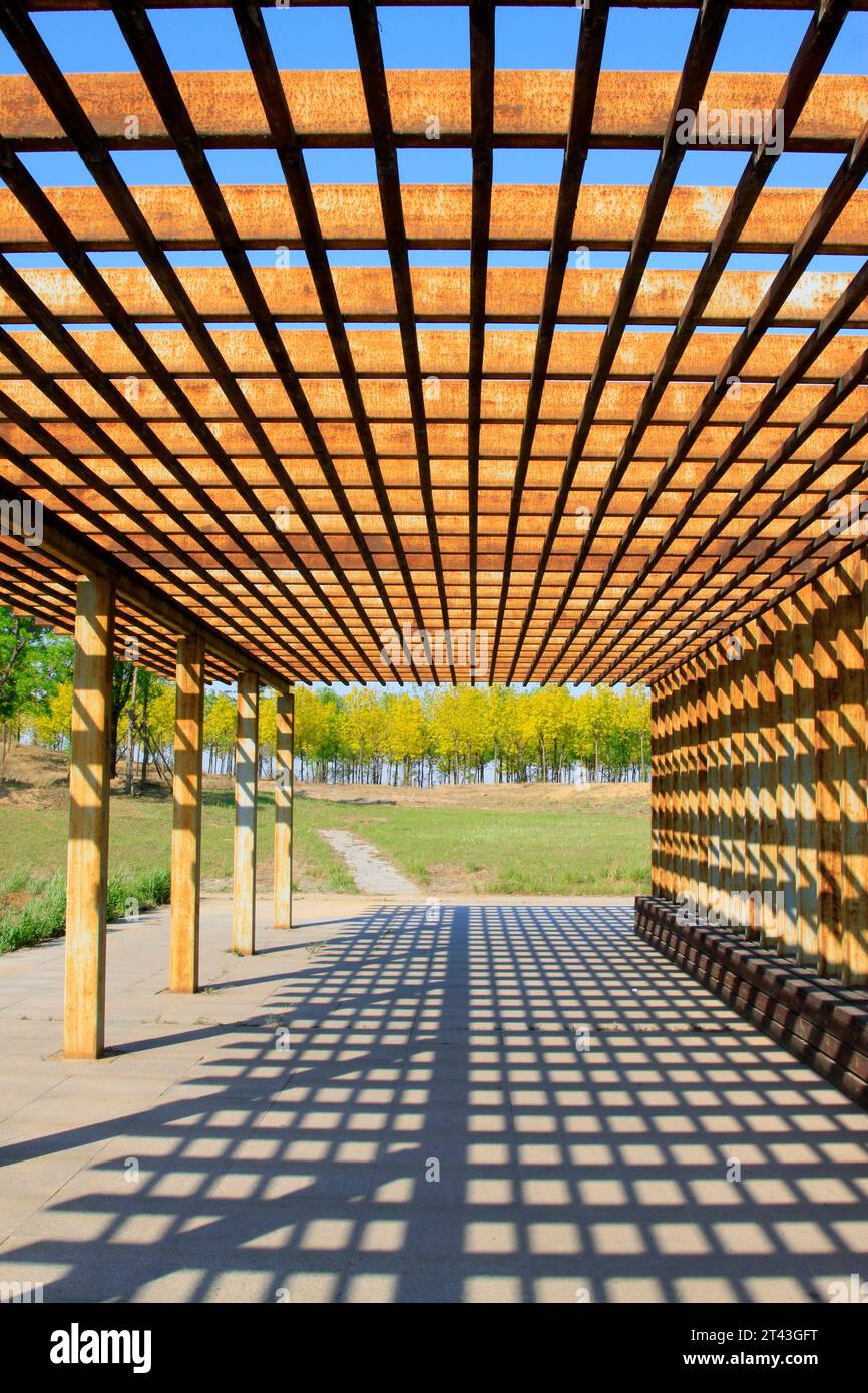 Oxidation rust steel beams in the park, closeup of photo Stock Photo ...