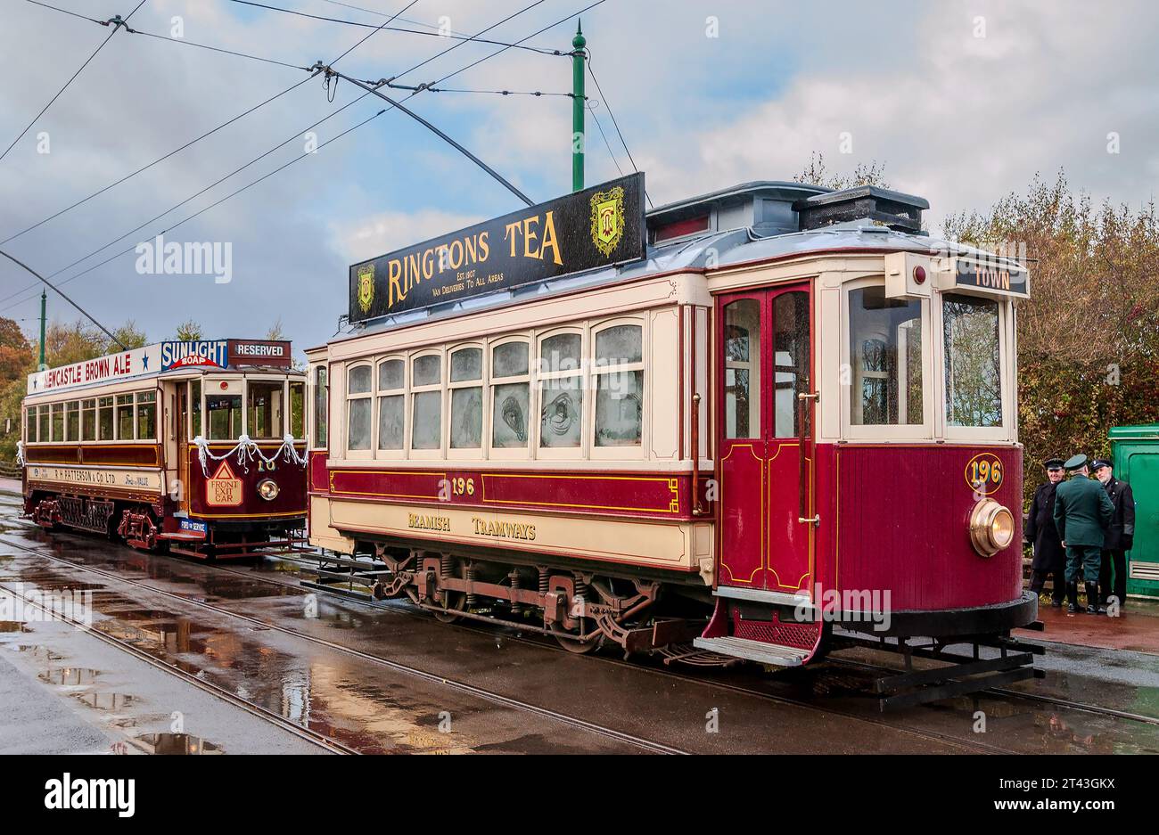 Trams at Beamish village museum Stock Photo - Alamy