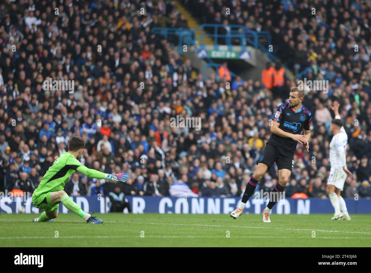 Leeds, UK. 28th Oct 2023. Michal Helik of Huddersfield Town scores his ...