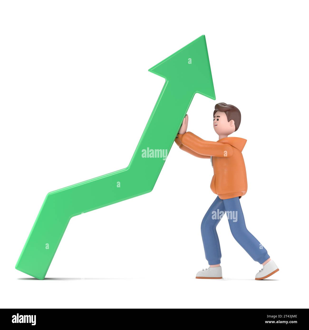 3D illustration of male guy Qadir changing direction business chart ...