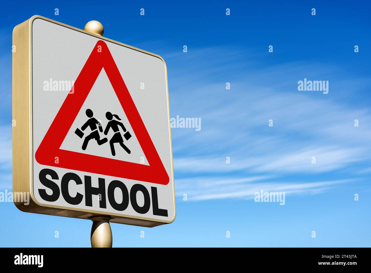 School Road Sign. Close-up of a pedestrian crossing roadside warning ...