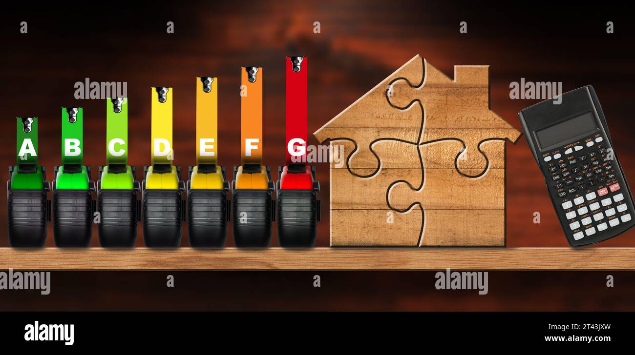 House Energy Efficiency Rating. Symbol with seven tape measures in the ...