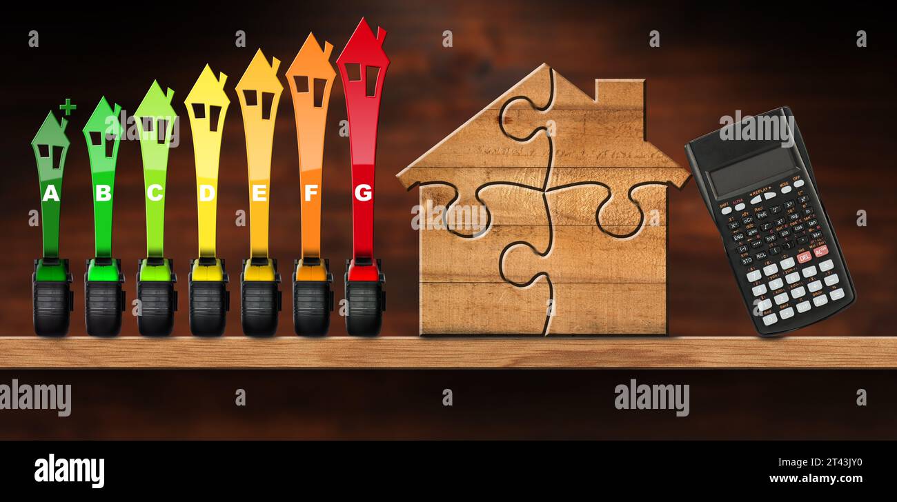 House Energy Efficiency Rating. Symbol with seven tape measures in the ...