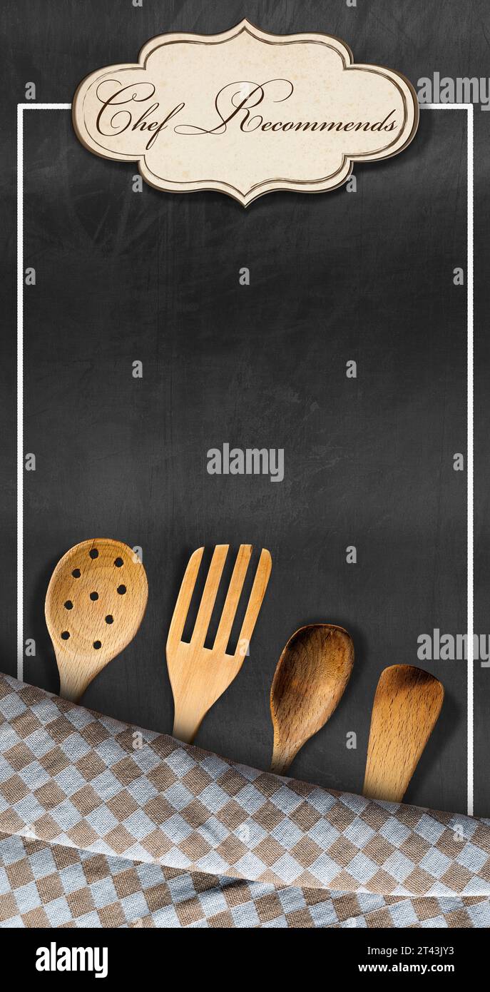 Template for a restaurant menu with empty blackboard, checkered ...