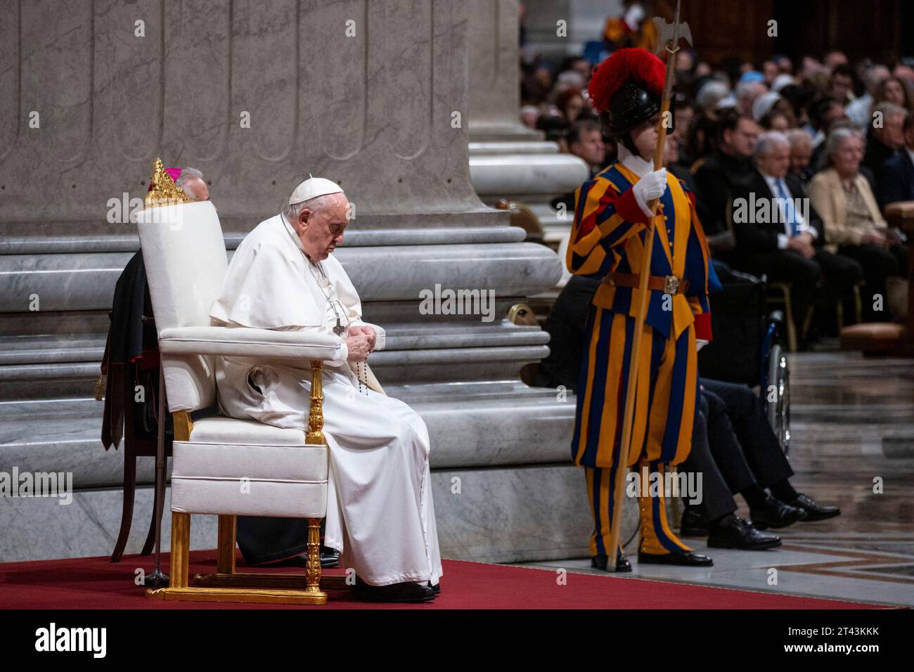 Pope Francis holds the rosary during the prayer service for Peace. Amid ...