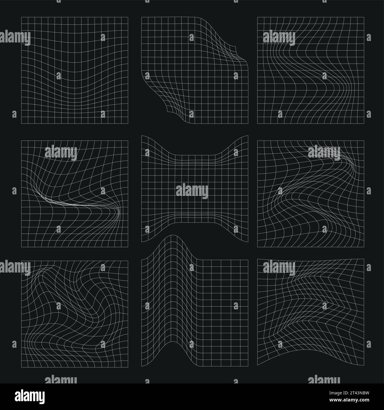 Set of futuristic mesh, perspective, vector graphics. 80s cyberpunk ...