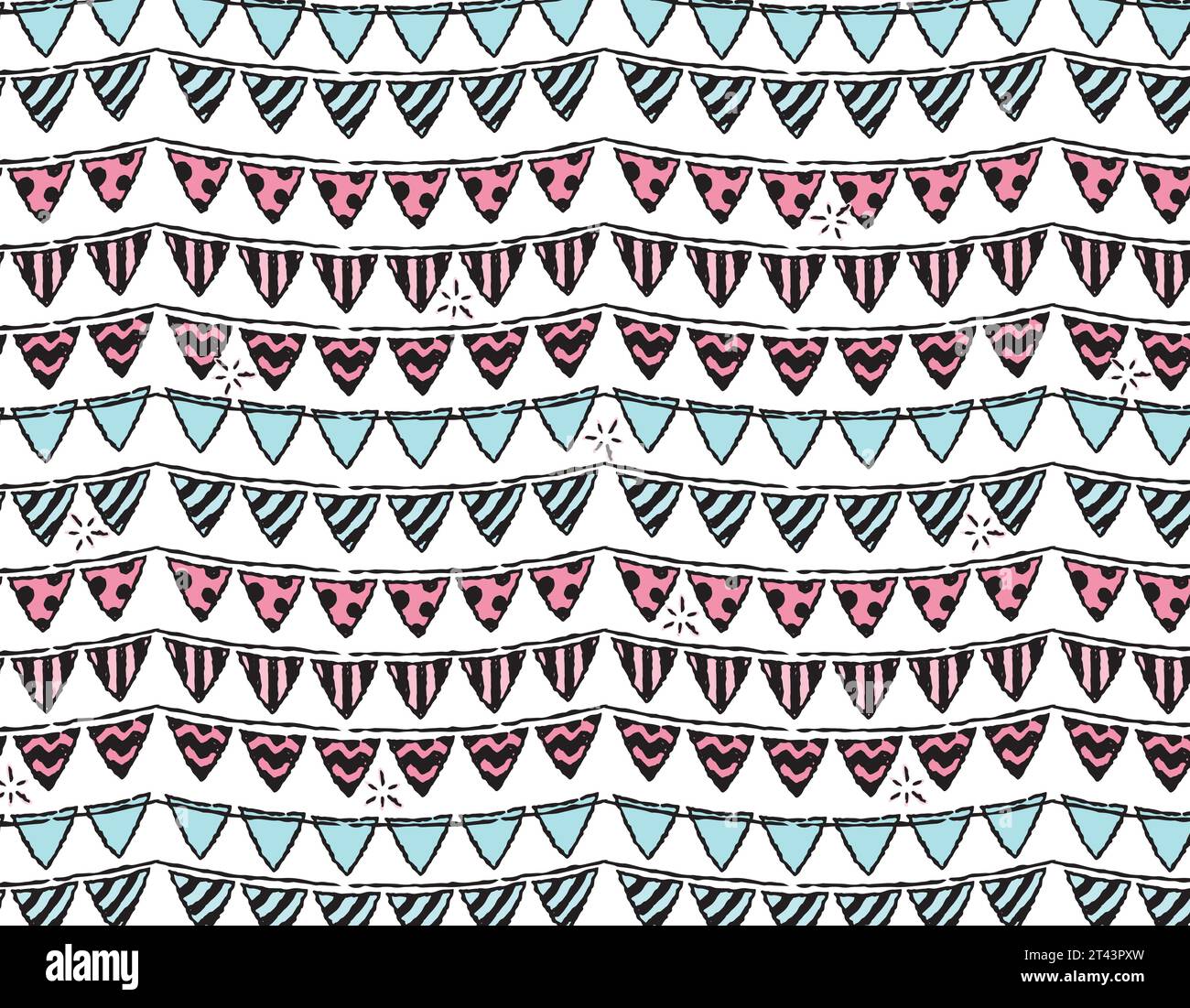 Party Flags pattern with doodles for holiday decoration. Line on a ...
