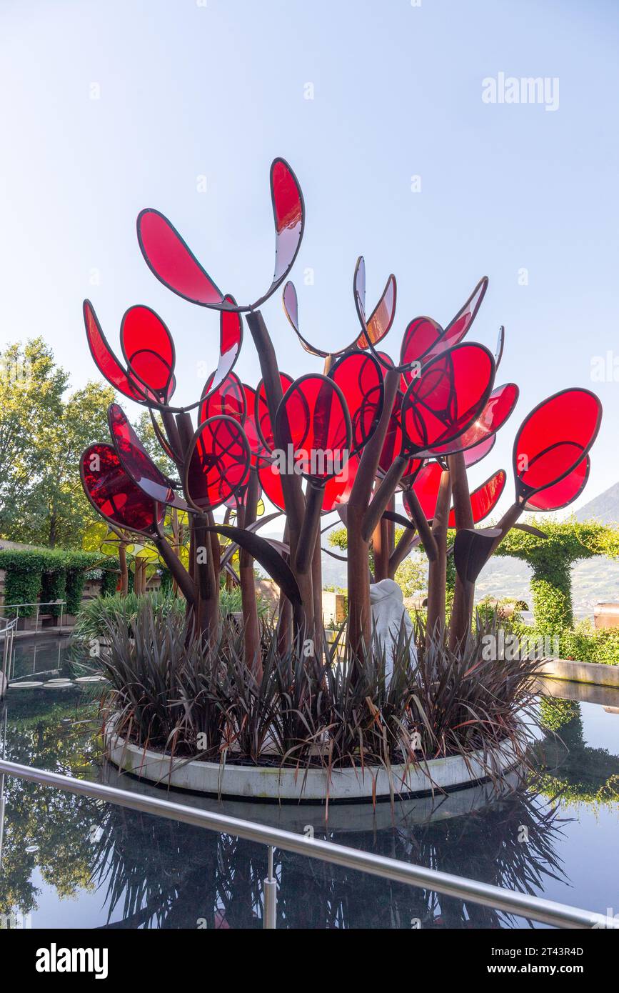 Merano,Italy - 11 August 2023: View of the garden of lovers in ...