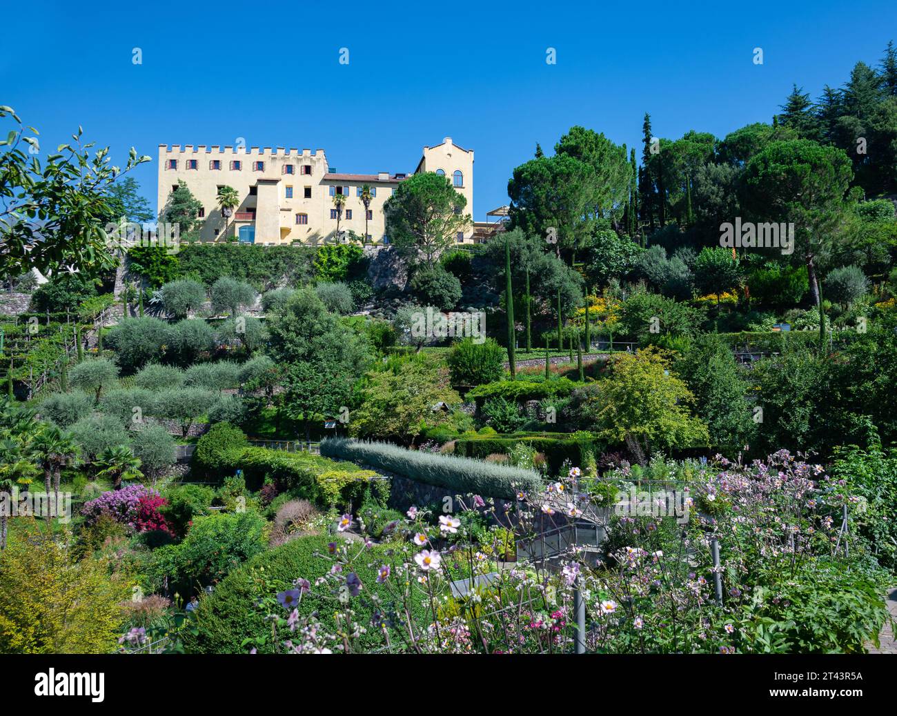 Merano,Italy - 11 August 2023: View of the Trauttmansdorff Gardens in ...