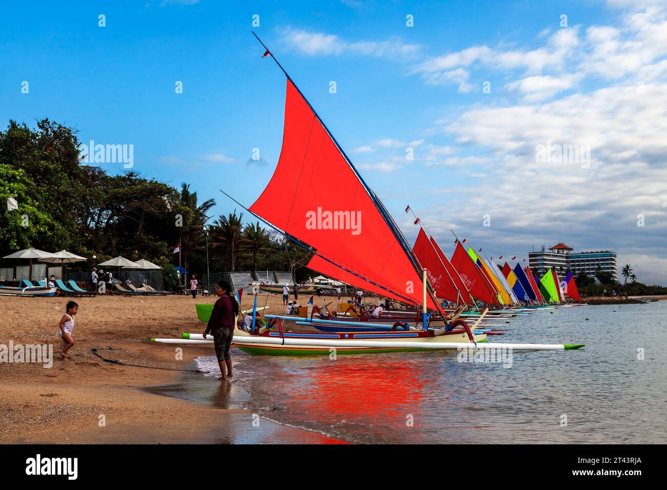 Sanur Beach, Bali, Indonesia. Junkung (traditional boat) competition at ...