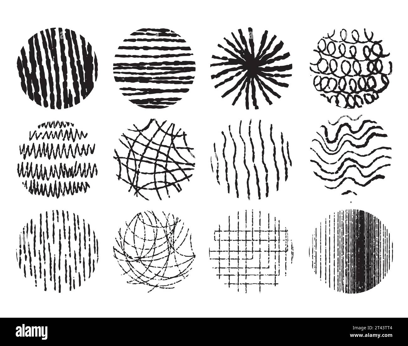 Set of texture doodle lines in the shape of circles. Collection of ...