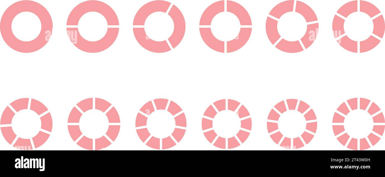 Fractions of mathematics, fractions vector round. Pink round parts. A ...