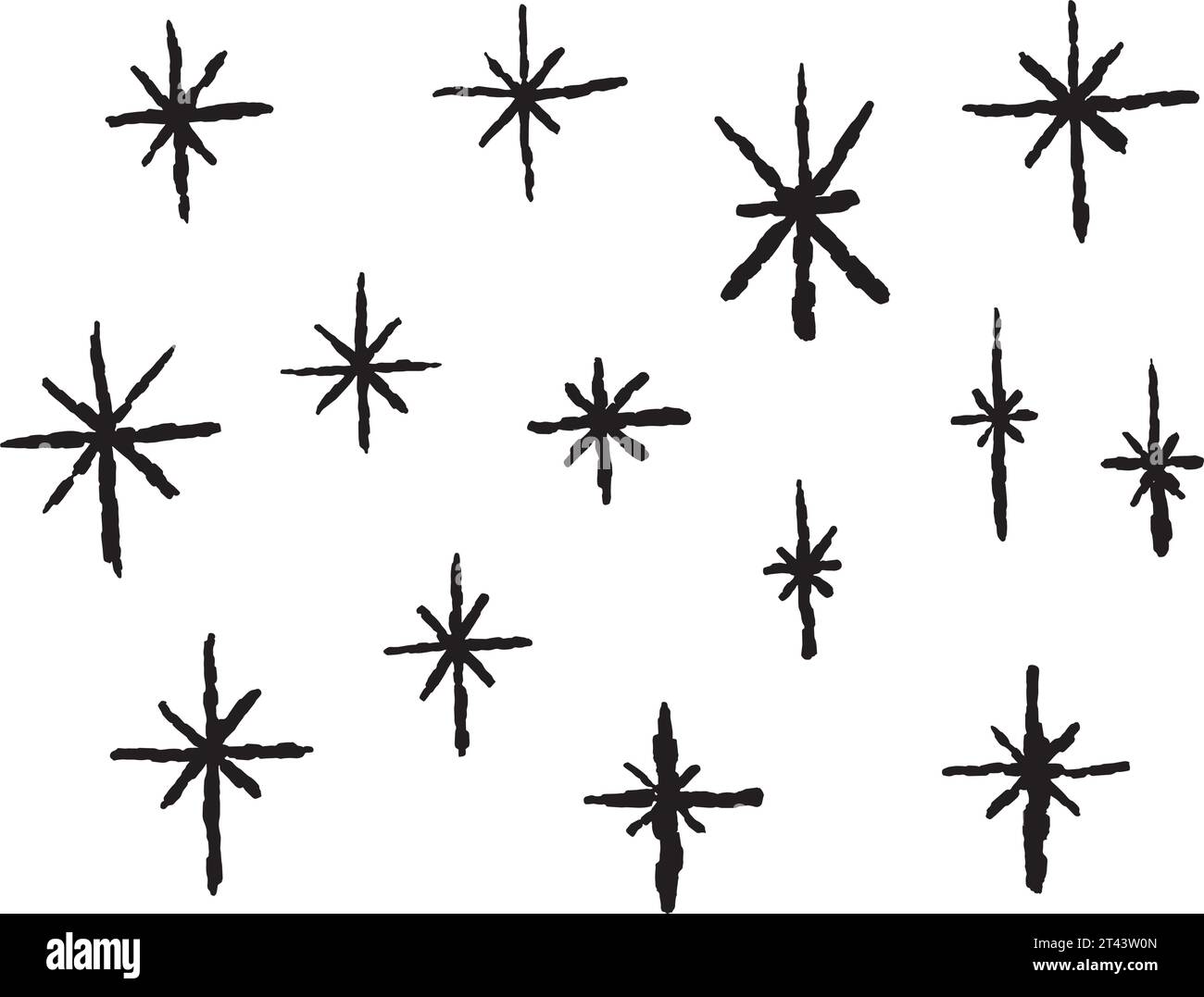 Set of vector grunge stars. Abstract brush drawing, doodle illustration ...