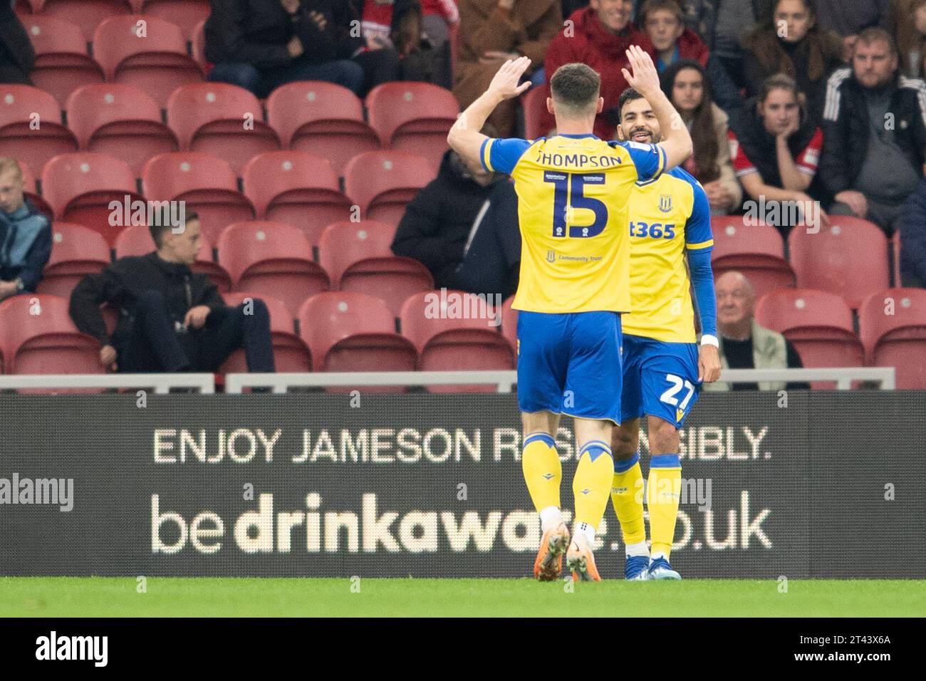 Stoke City's Mehdi Leris scores the second goal and celebrates with his ...