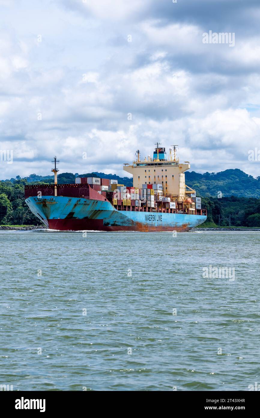 A container ship with container on the Panama Canal Stock Photo - Alamy