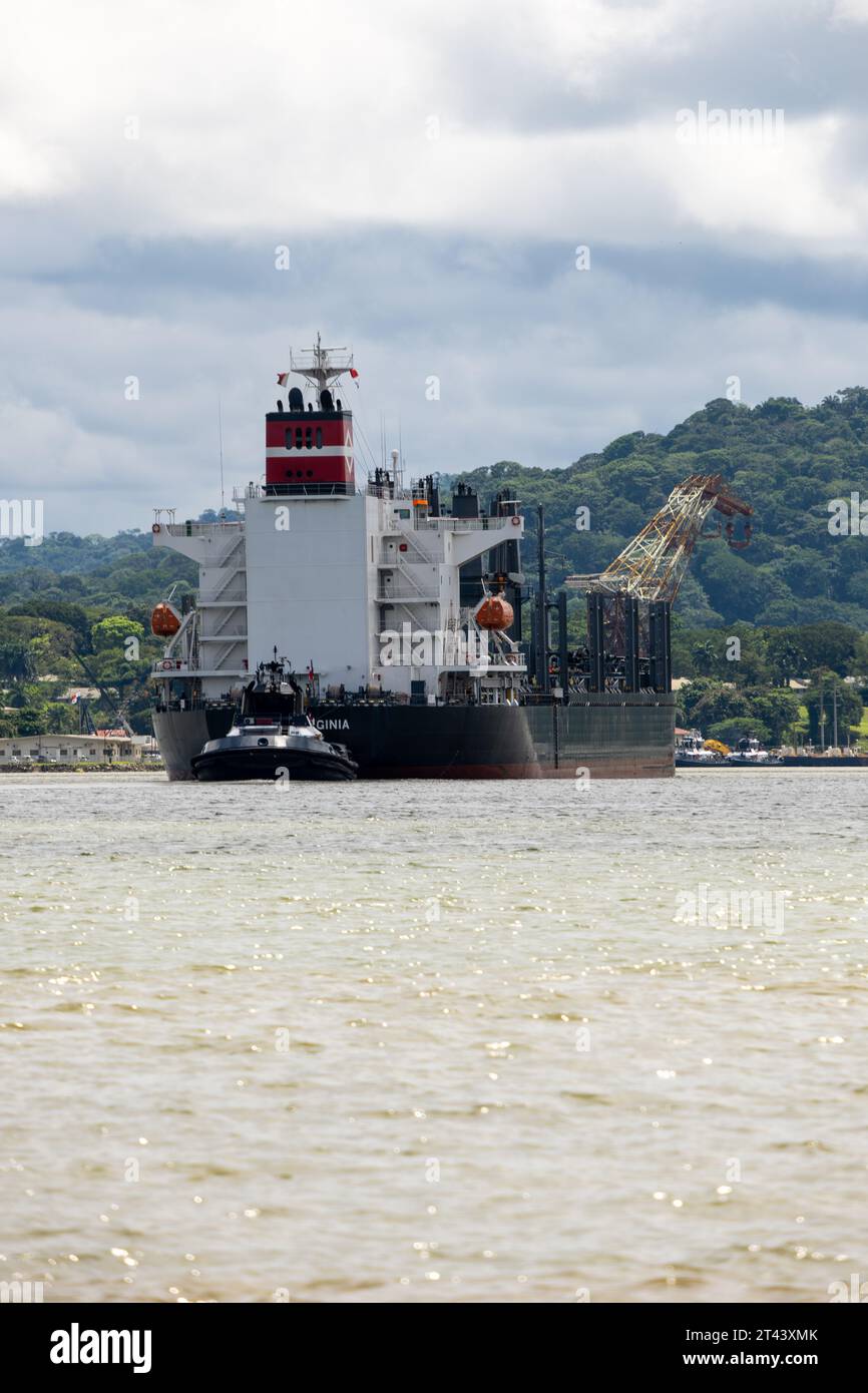 A container Ship on the Panama Canal with its Pilot Boat Stock Photo ...