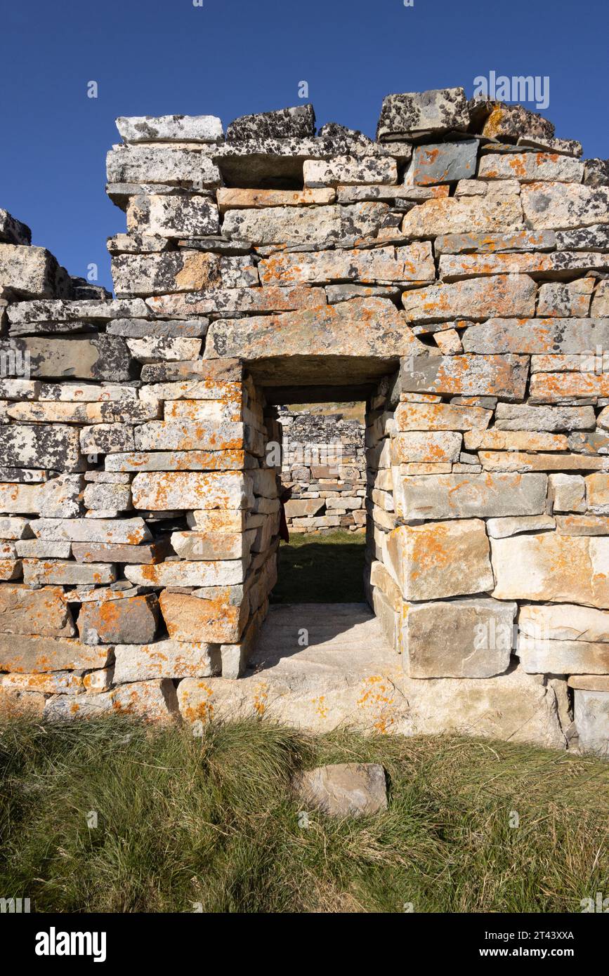 Norse architecture and building; Detail of door at the ruins of Hvalsey ...