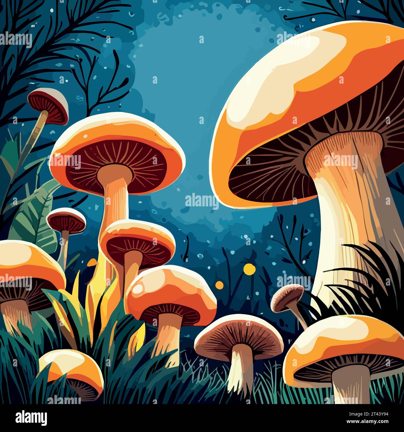 various Mushrooms, Autumn Mushroom Painting, Wild Mushrooms Abstract ...