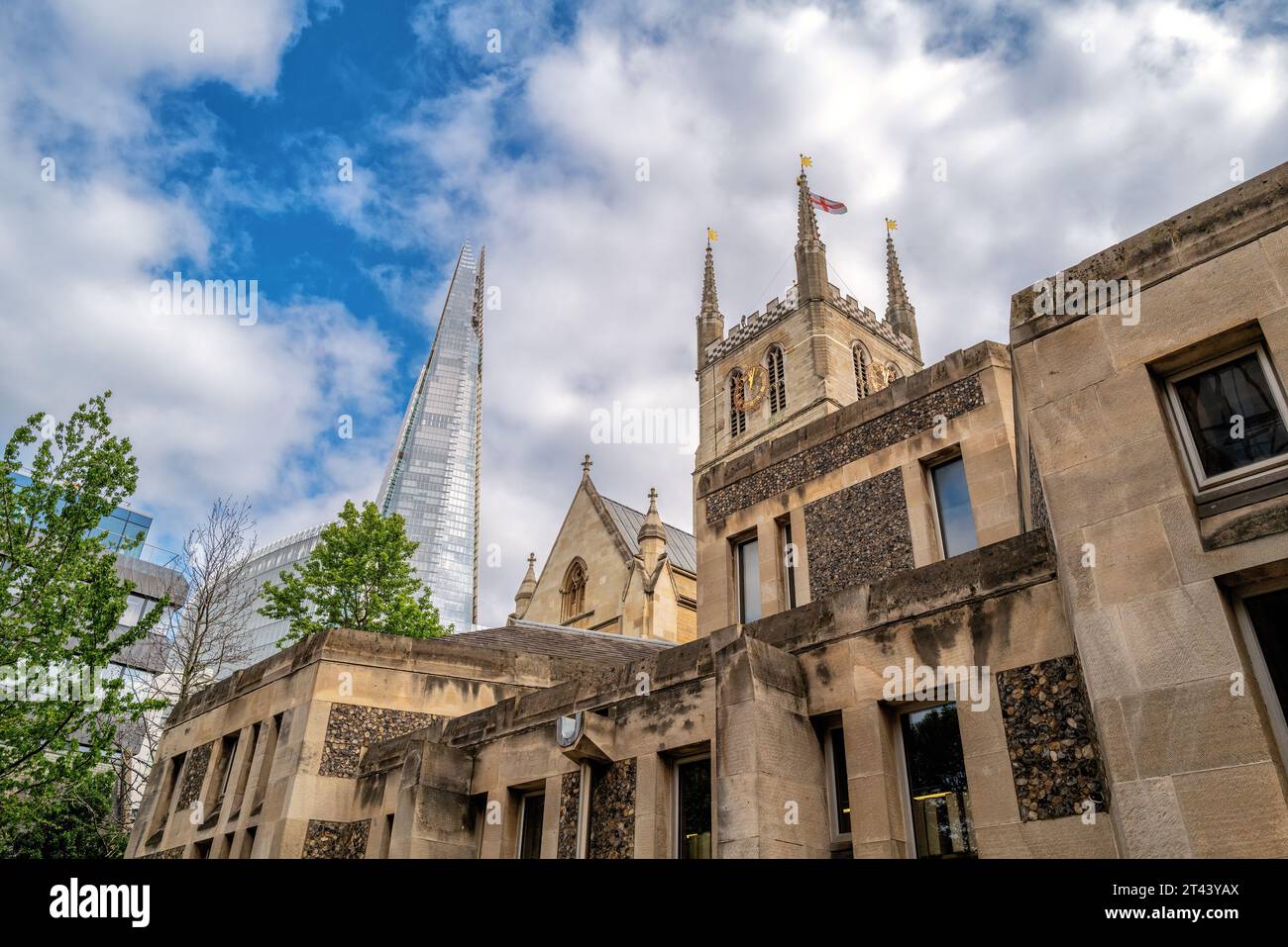 Southwark Cathedral with modern buildings behind. London Southbank.This ...