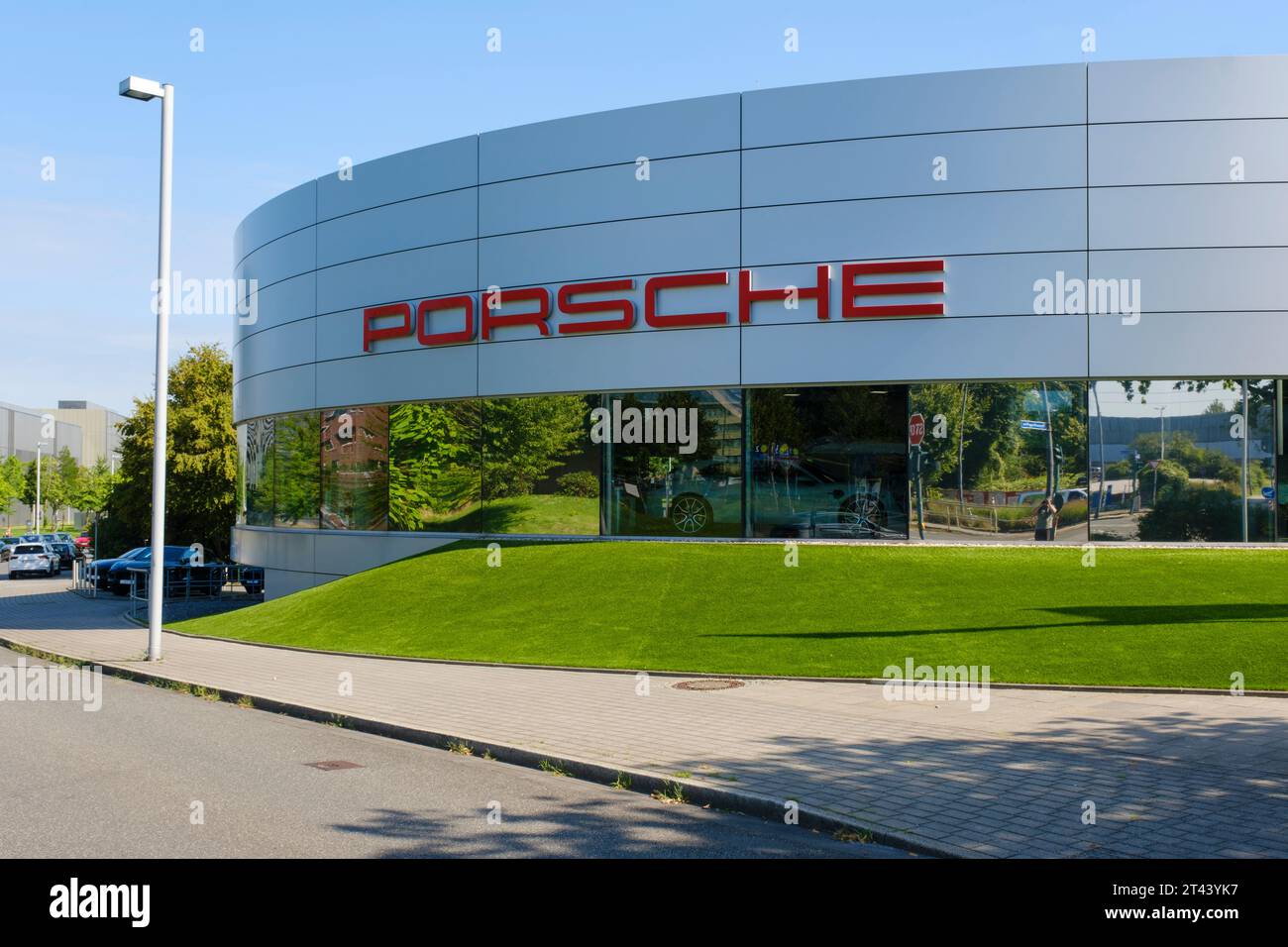 Porsche, Writing at the Porsche center Essen Stock Photo - Alamy