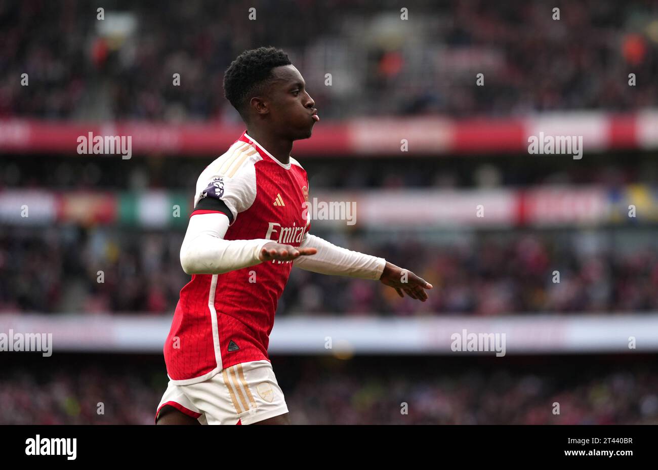 Arsenal's Eddie Nketiah celebrates scoring his sides second goal during ...