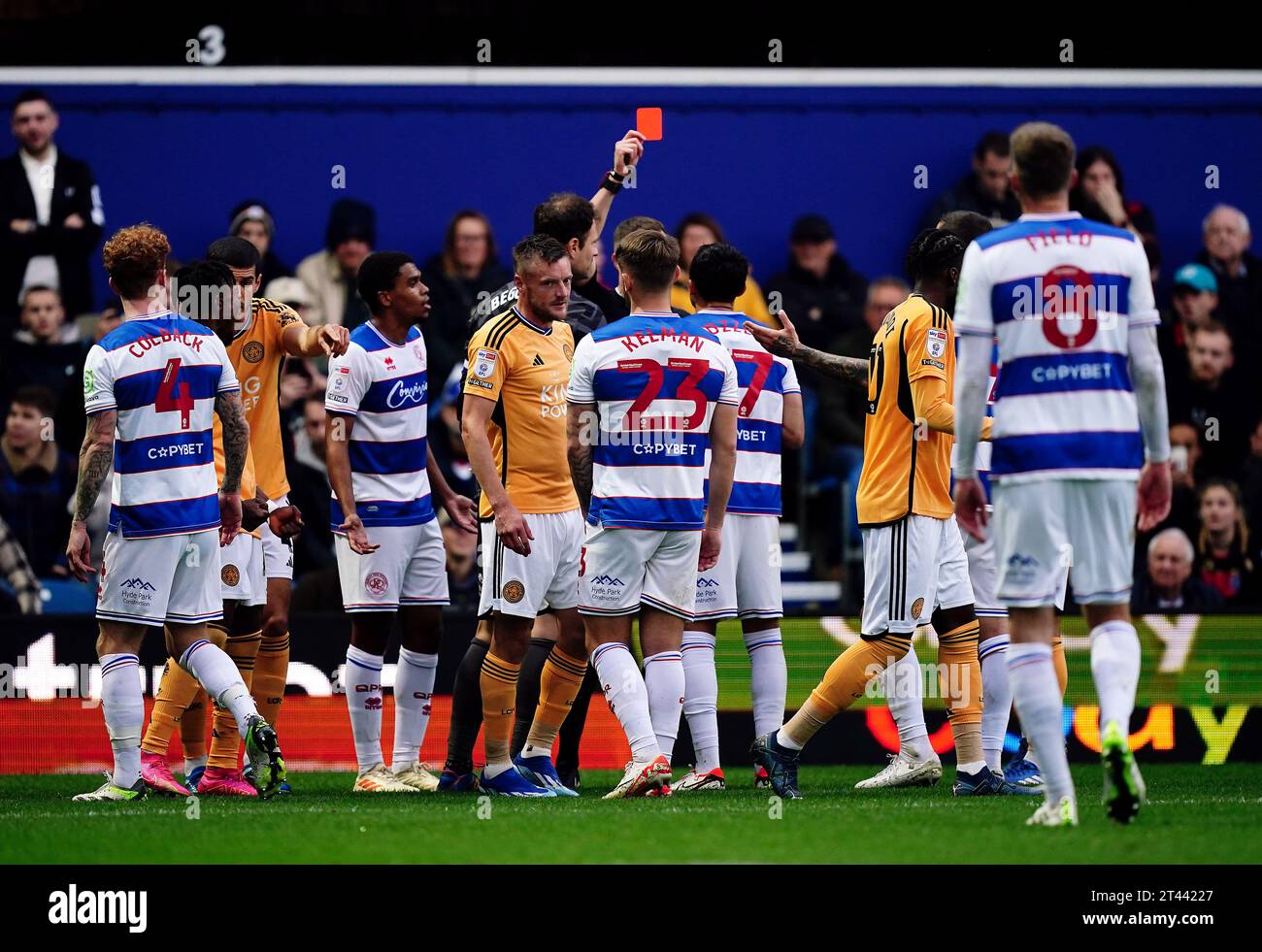 Queens Park Rangers' Andre Dozzell is shown a red card by referee Leigh ...