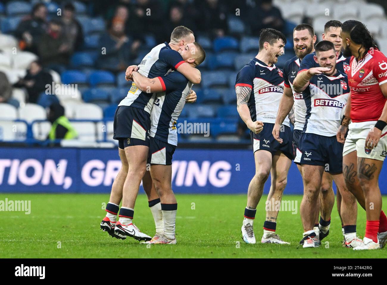 Mikey Lewis of England celebrates at the end of the Rugby League ...