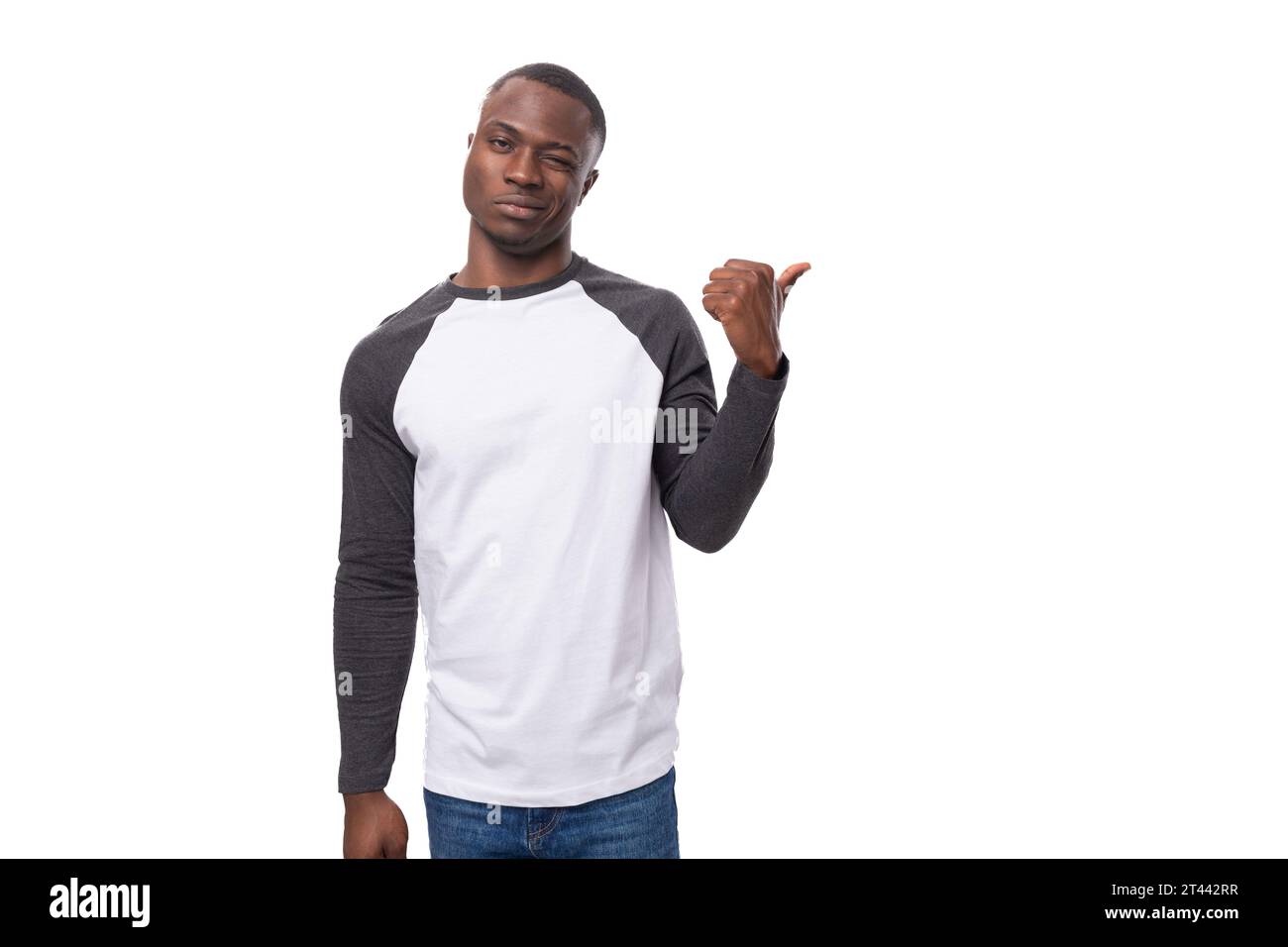 Enthusiastic black guy points hi-res stock photography and images - Alamy