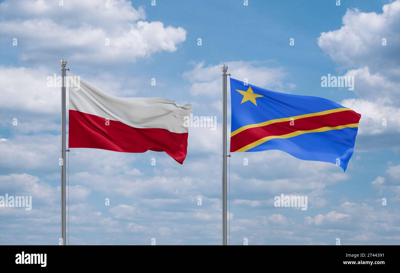 Democratic Republic of the Congo or Congo-Kinshasa and Poland flags ...