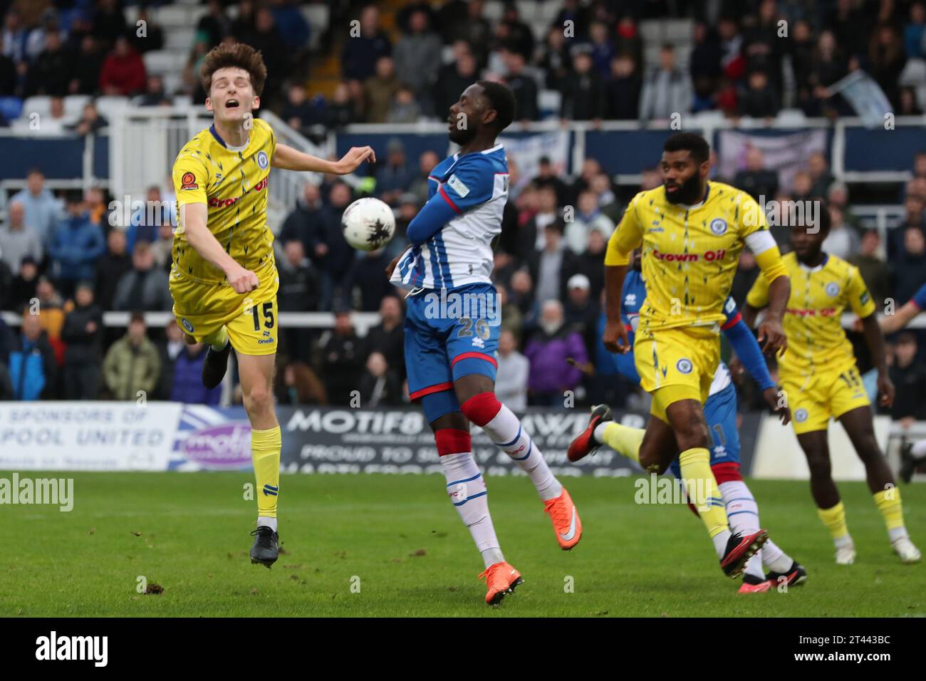 Rochdale's George Nevett in action with Hartlepool United's Mani ...