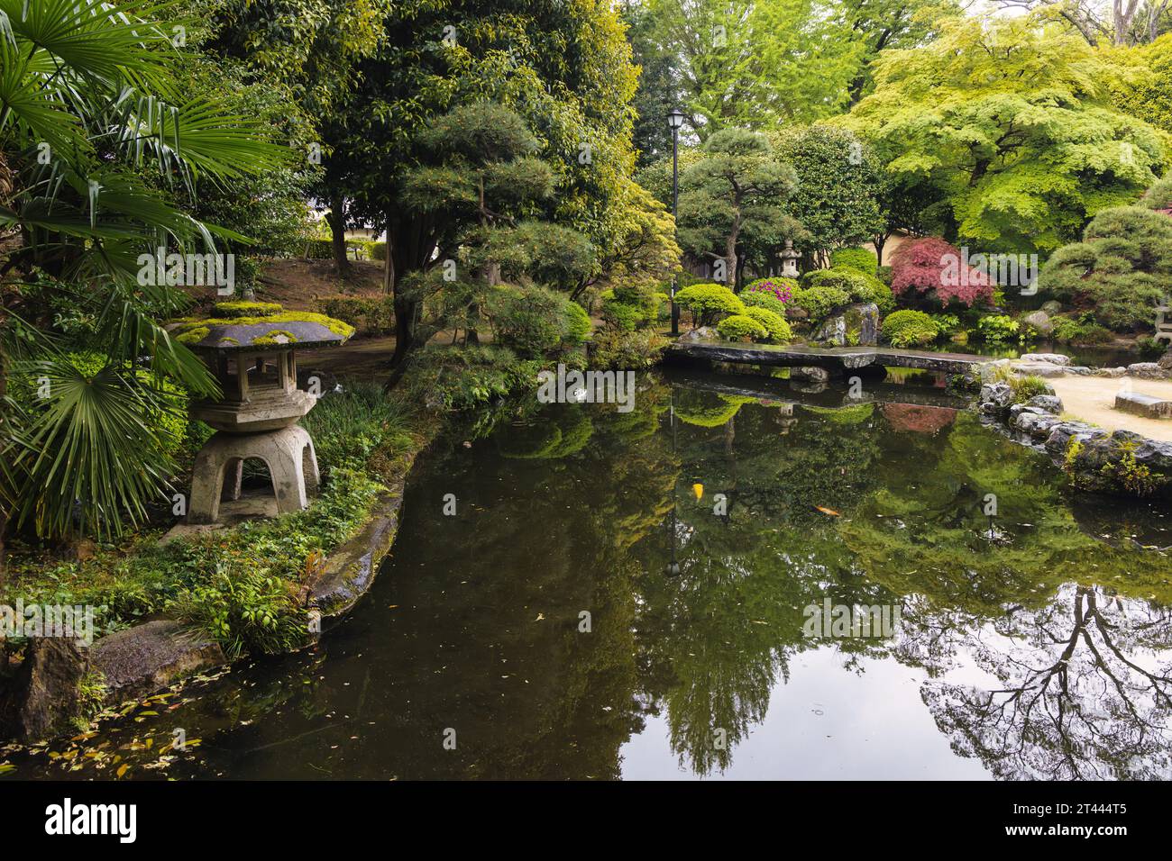 picture of a public, traditional Japanese park with pond in Ashikaga ...