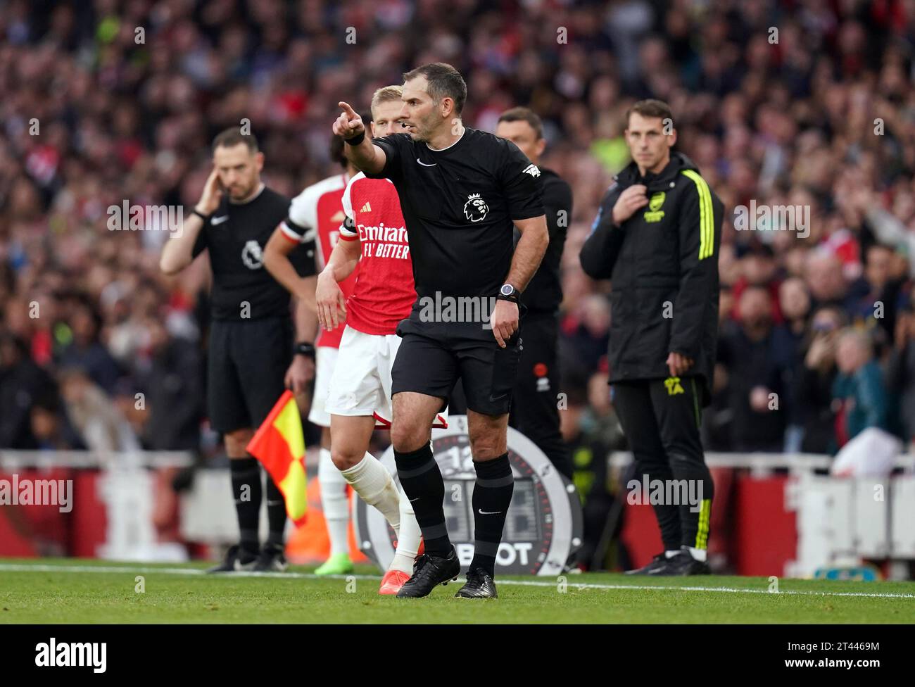 Referee Tim Robinson awards a penalty following a VAR decision, which ...