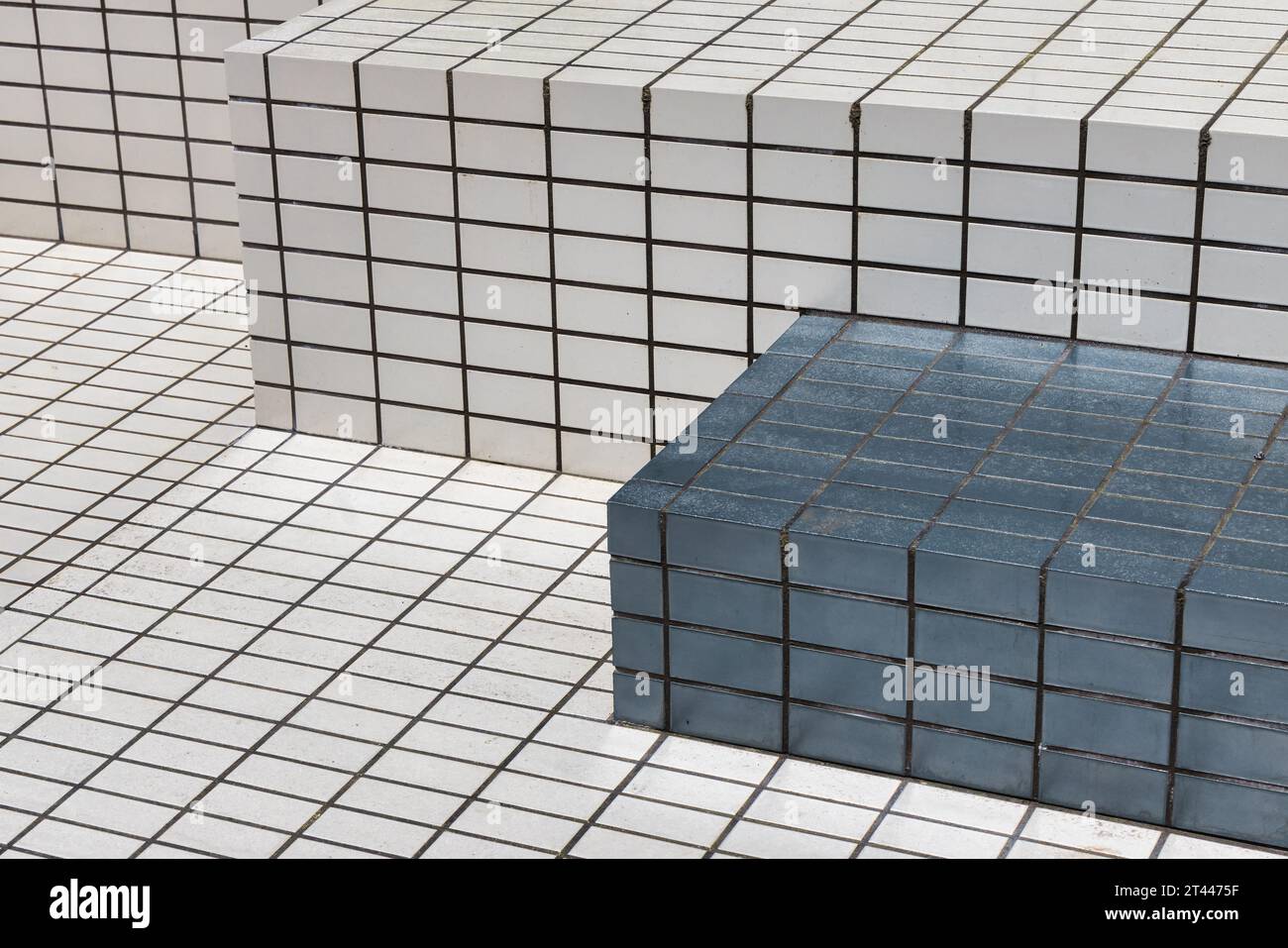 picture of tiled bench installation in public spaces Stock Photo - Alamy