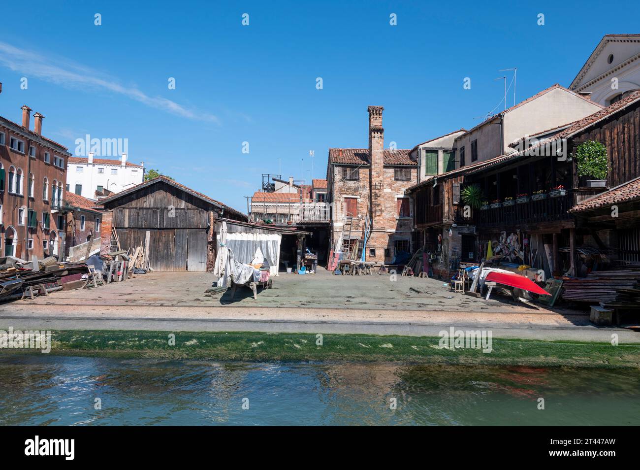 A row of gondolas on the slipway of a 17th-century gondola boat ...