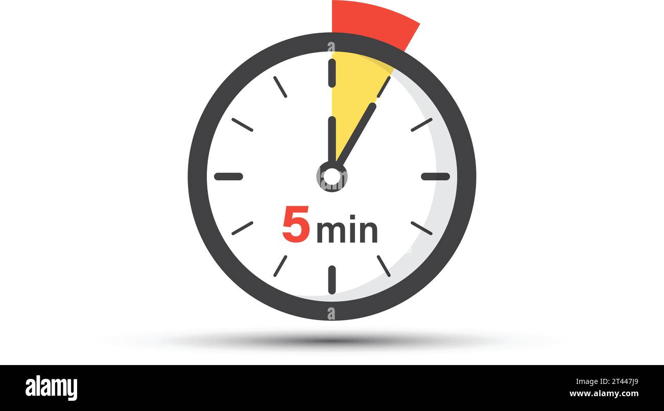 5 minutes on stopwatch icon in flat style. Clock face timer vector ...