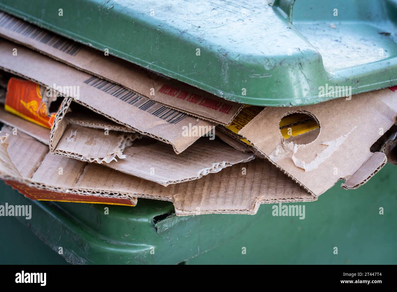 Packaging cardboard in a recycling back sent to recycling Stock Photo ...