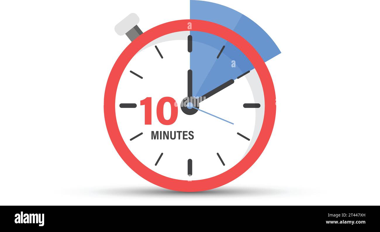 10 minutes on stopwatch icon in flat style. Clock face timer vector ...