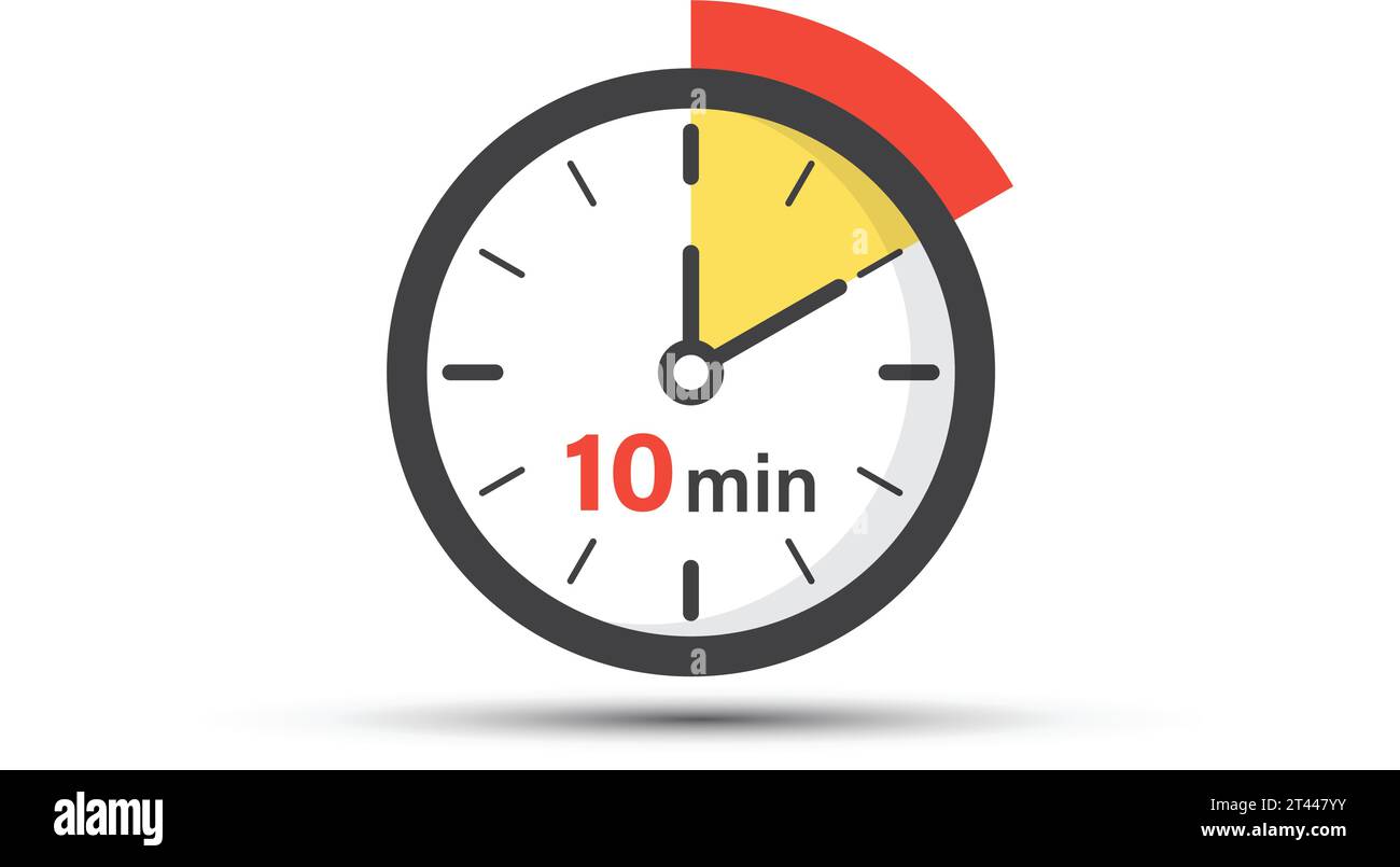 10 minutes on stopwatch icon in flat style. Clock face timer vector ...