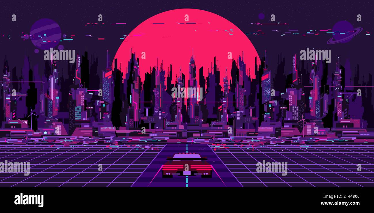 Trendy Colorful Abstract Futuristic Sci-fi Cyber Space City Landscape ...