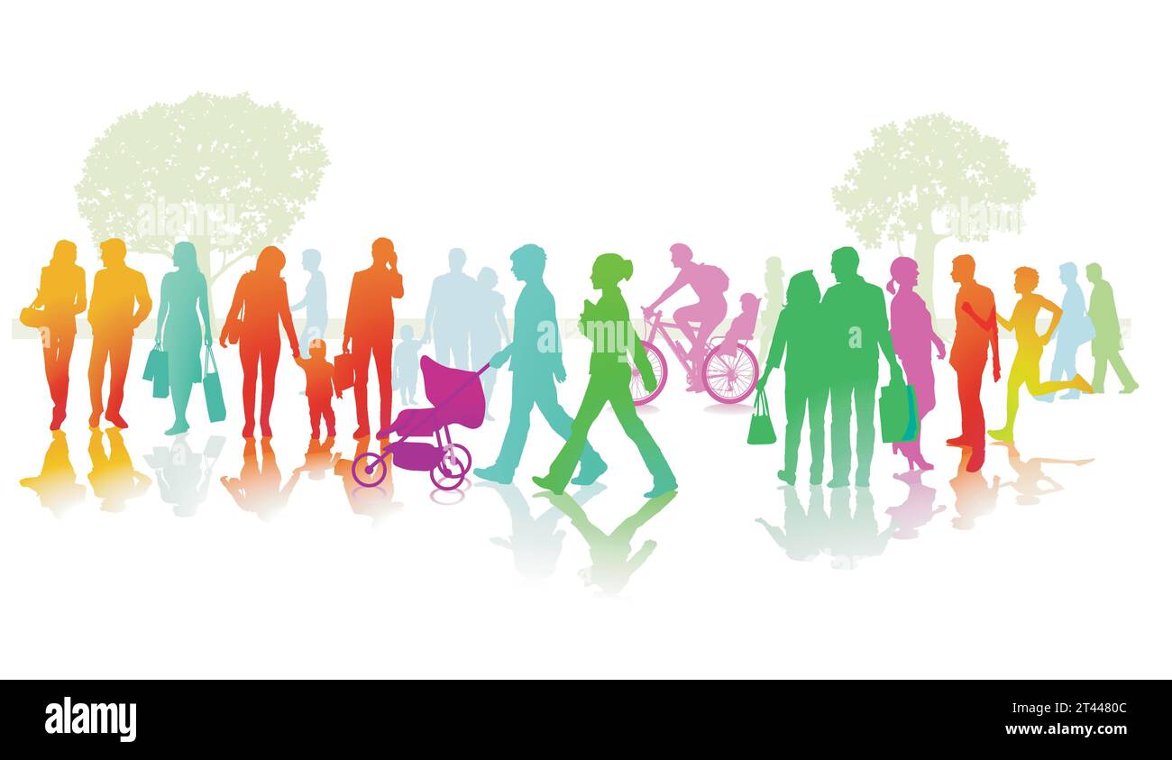 A large colorful group of people in the city. illustration Stock Vector ...
