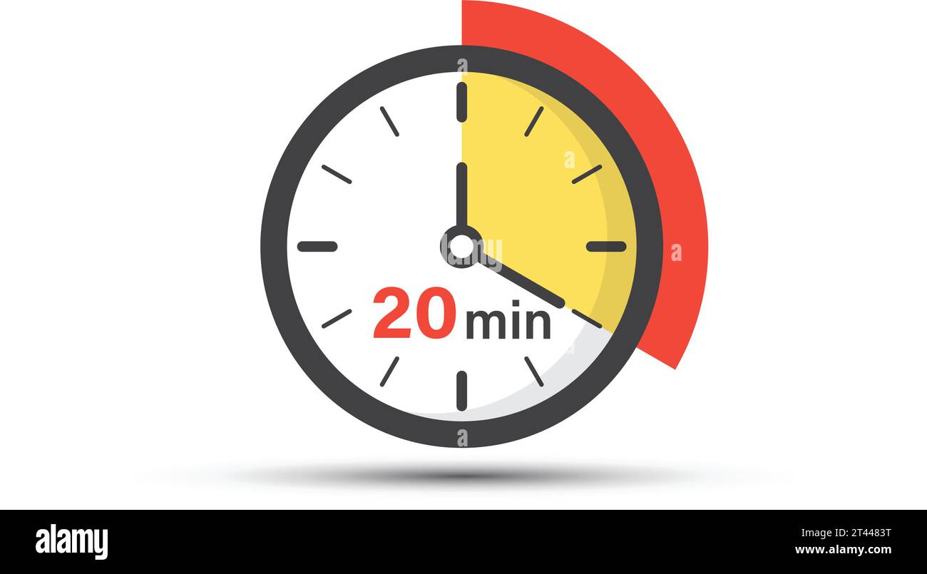 20 minutes on stopwatch icon in flat style. Clock face timer vector ...
