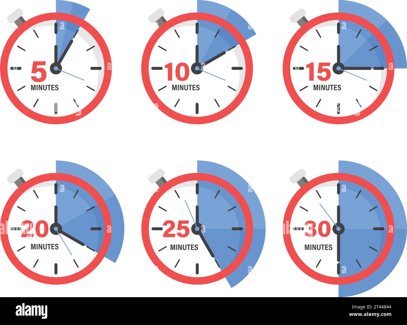 From 5 Minutes To 30 Minutes On Stopwatch Icon In Flat Style Clock