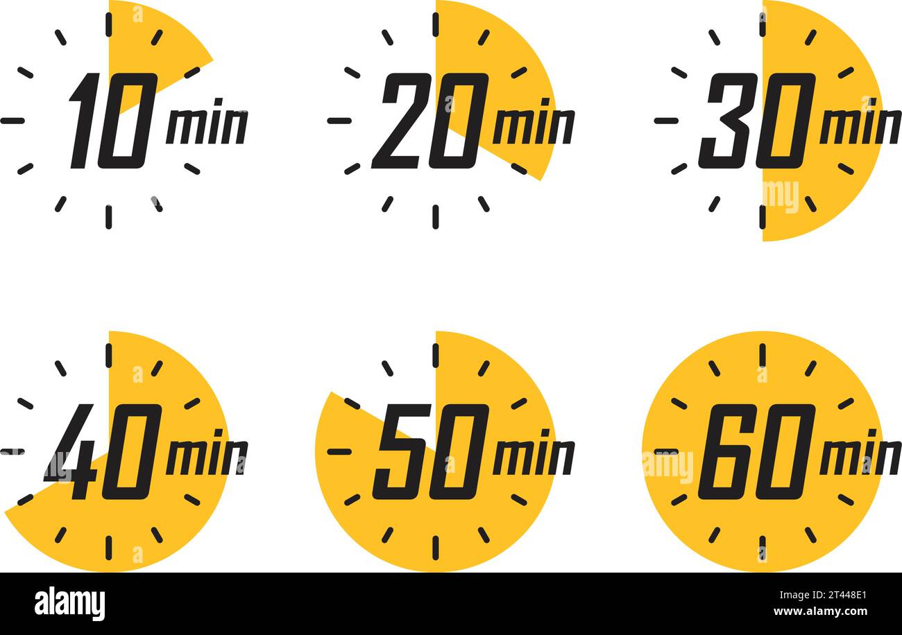 From 10 Minites To 60 Minutes On Stopwatch Icon In Flat Style Clock