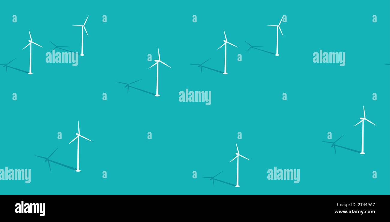 Seamless Flat Abstract Ocean With Wind Turbines Vector Illustration ...