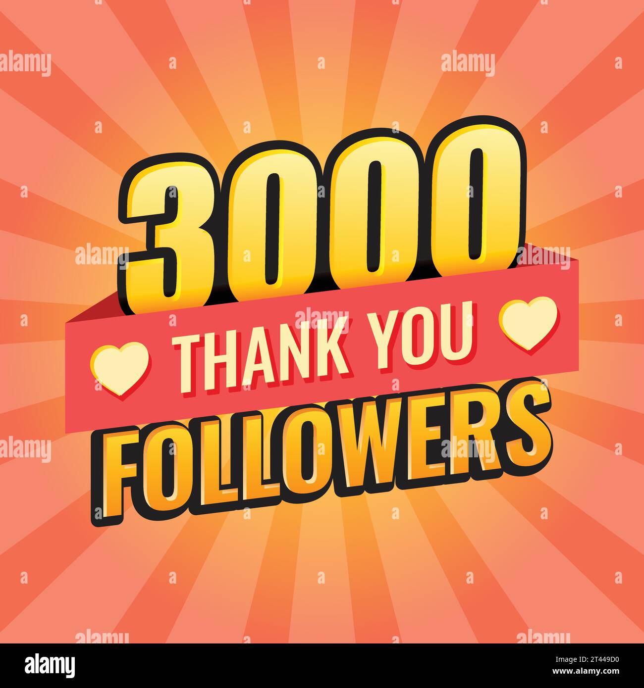 Thank you 3000 followers icon in flat style. Subscription amount vector ...