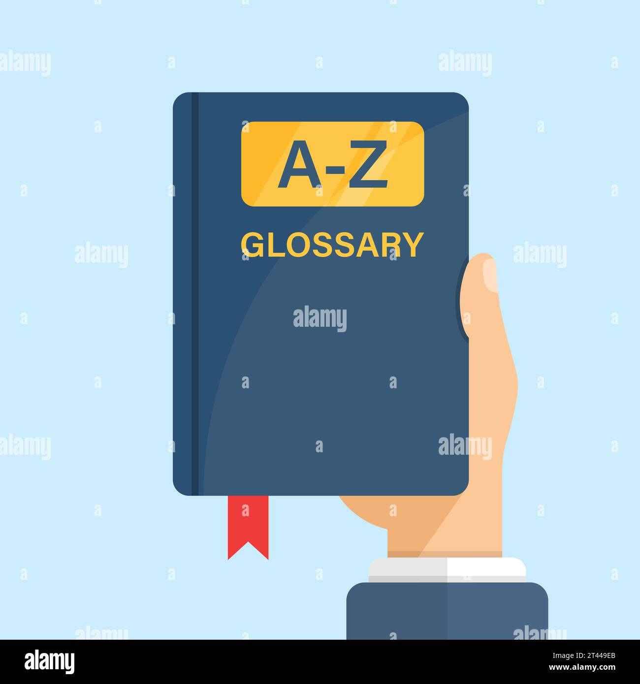 Glossary book in hand icon in flat style. Guidebook encyclopedia vector ...