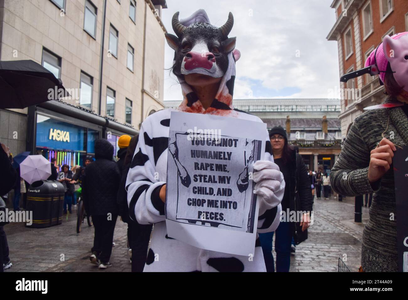 London, England, UK. 28th Oct, 2023. Animal rights activists donned ...