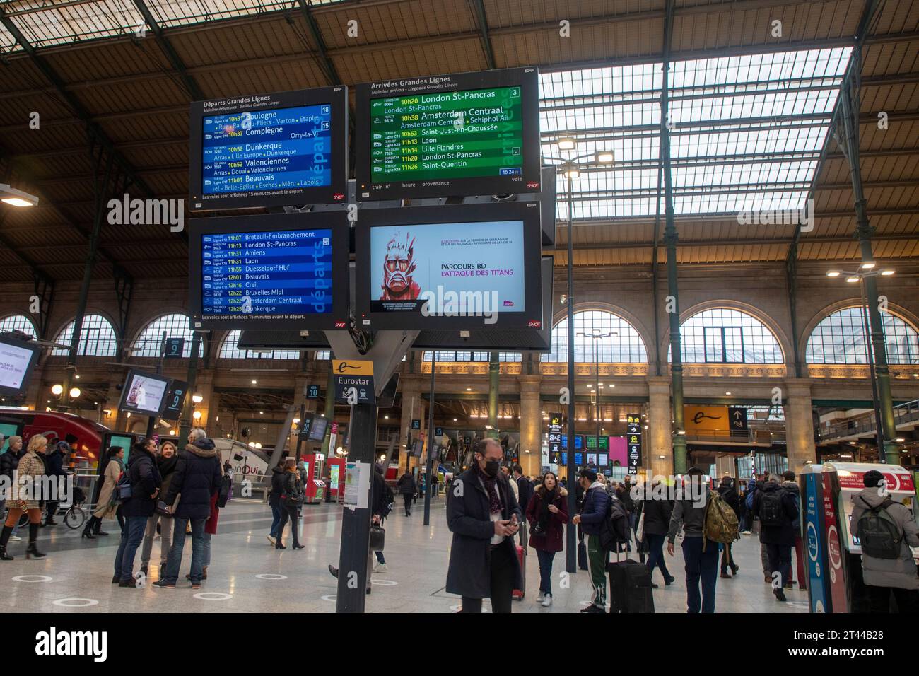 Passengers crowd the platform at Gare du Nord SNCF railway station in ...