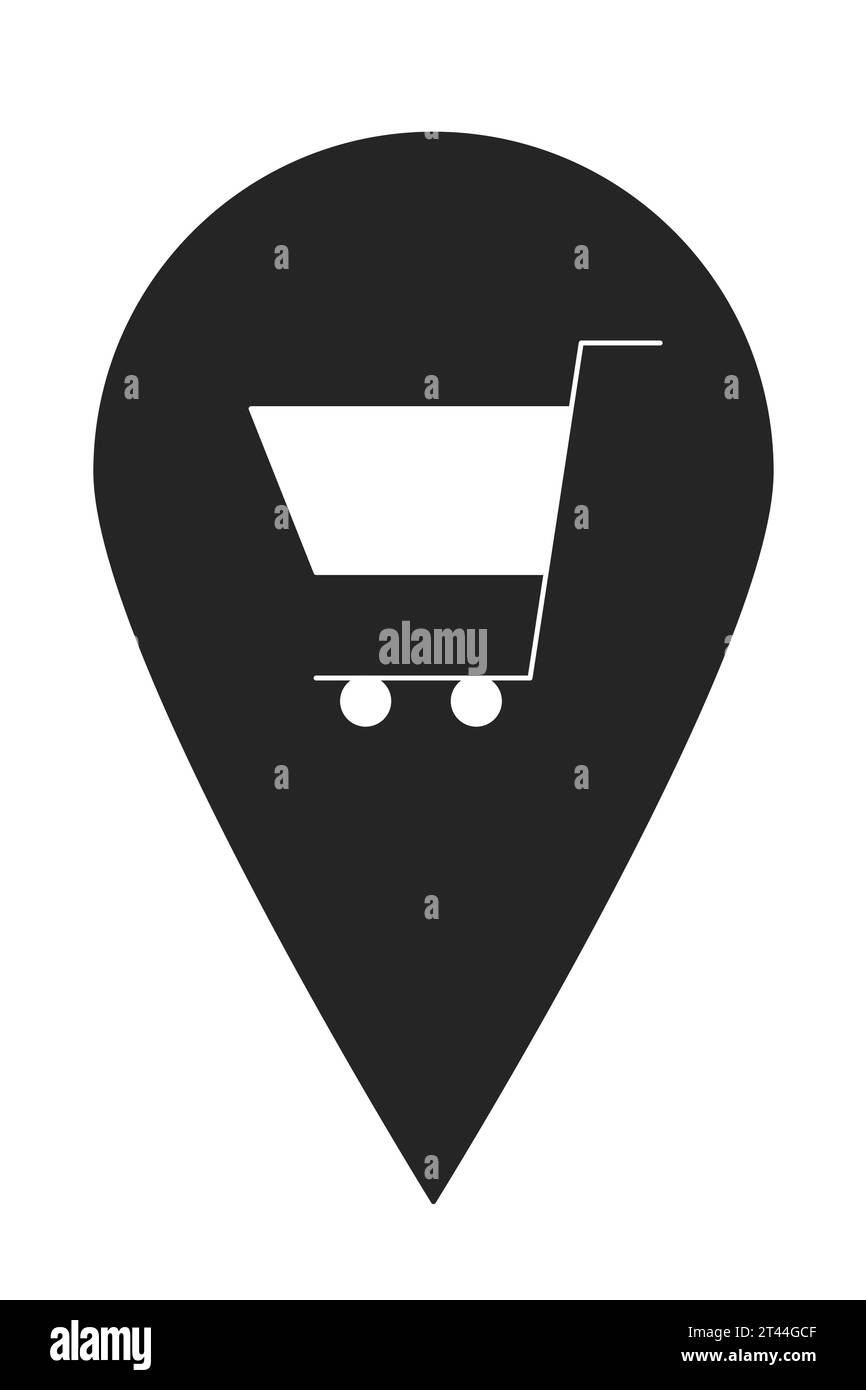 Supermarket trolley map pinpoint black and white 2D line cartoon object ...