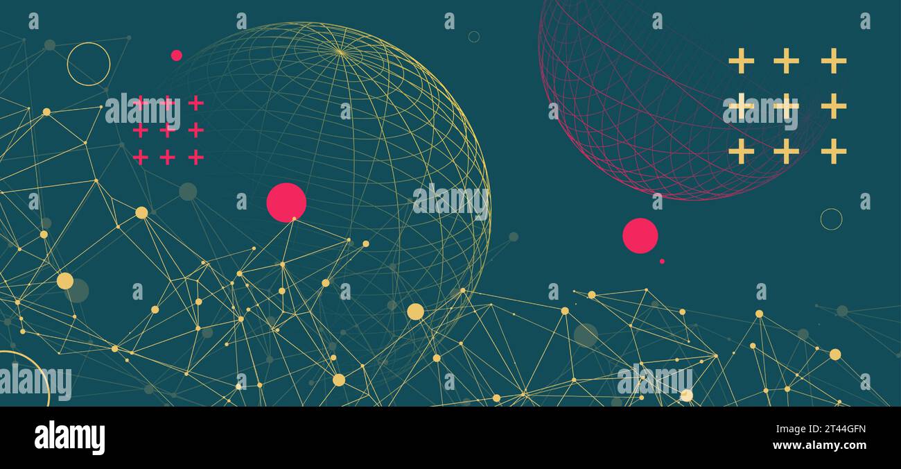 Abstract scientific background using wireframe sphere and plexus effect. Vector illustration ...